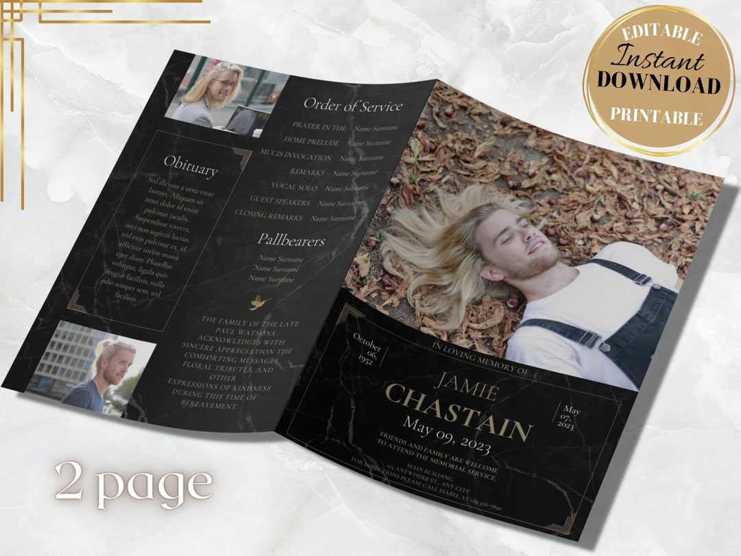 2 Page Funeral Program Template, 8.5x11 Obituary Template Canva ...