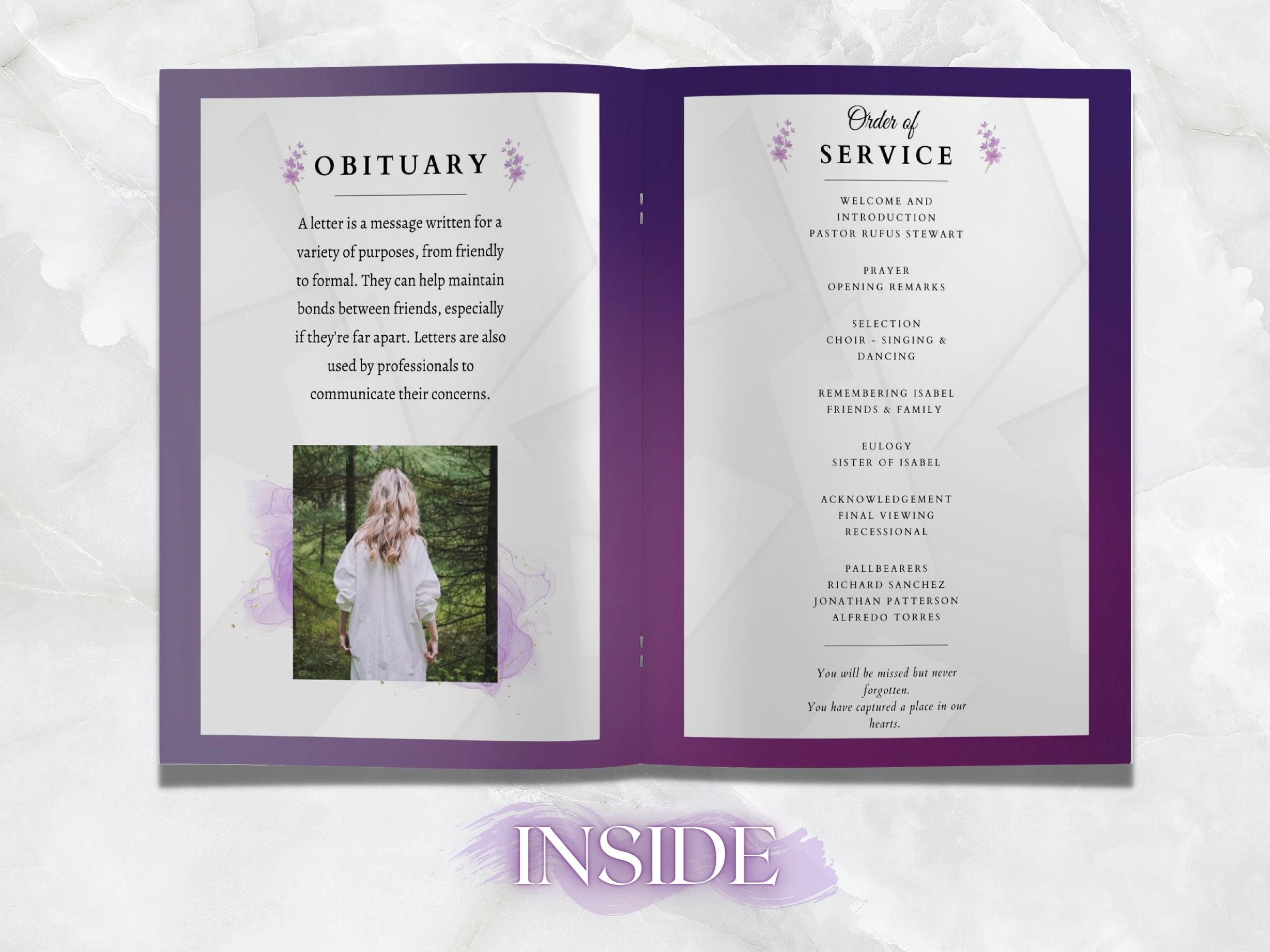 6 Page Funeral Program Template, 8.5x11 Obituary Template Canva ...