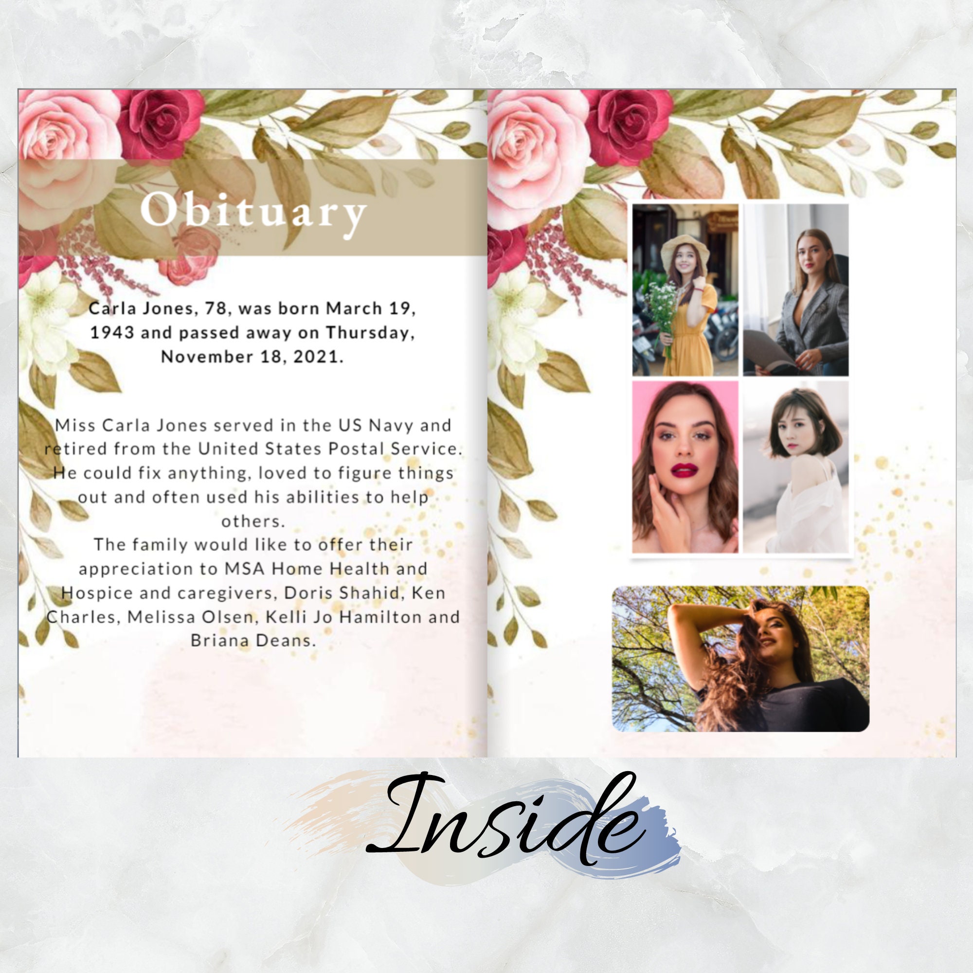 Floral Flower Funeral Program Template, 8 Page Funeral Program Funeral ...