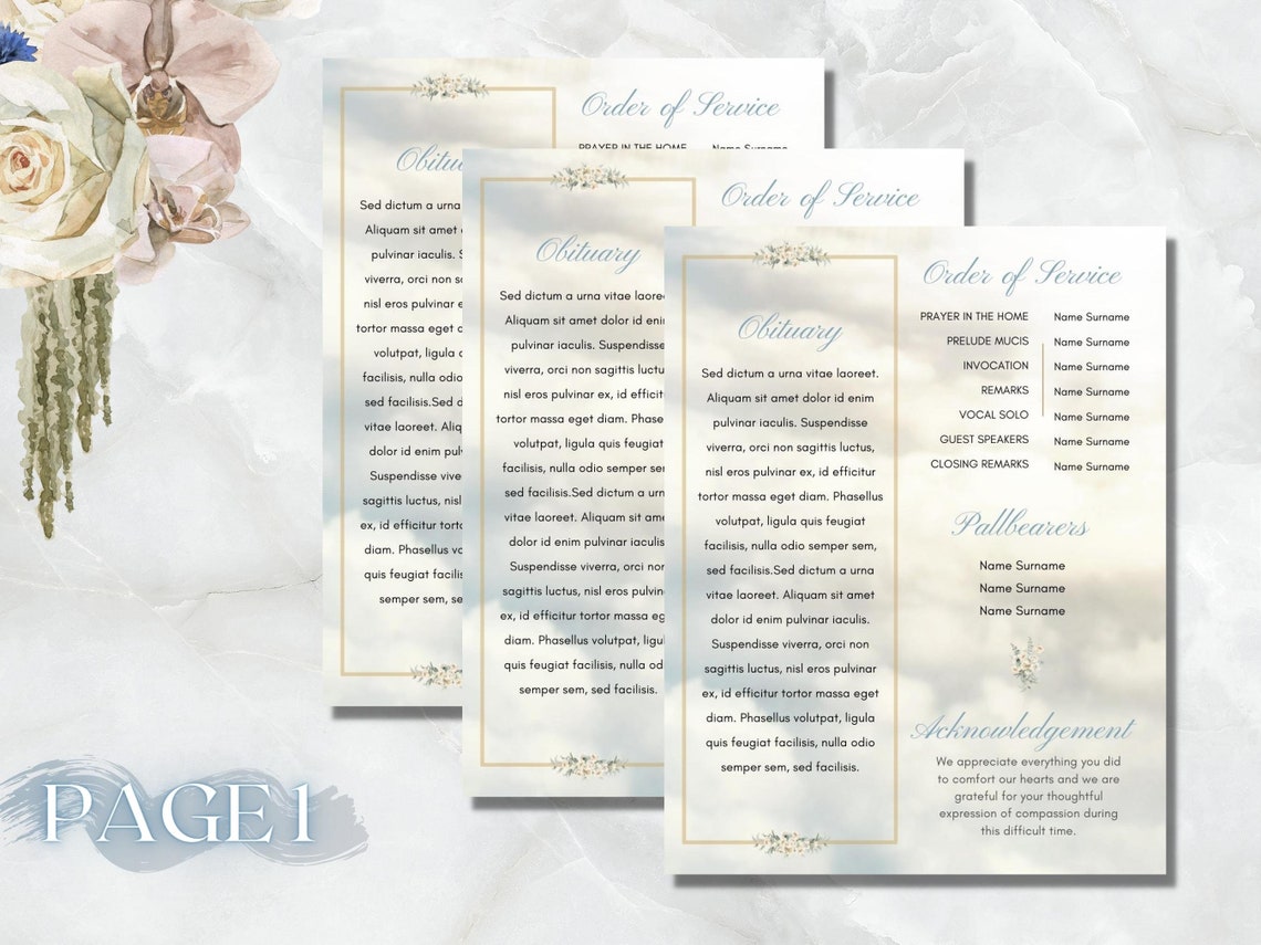 2 Page Funeral Program Template, 8.5x11 Obituary Template Canva ...