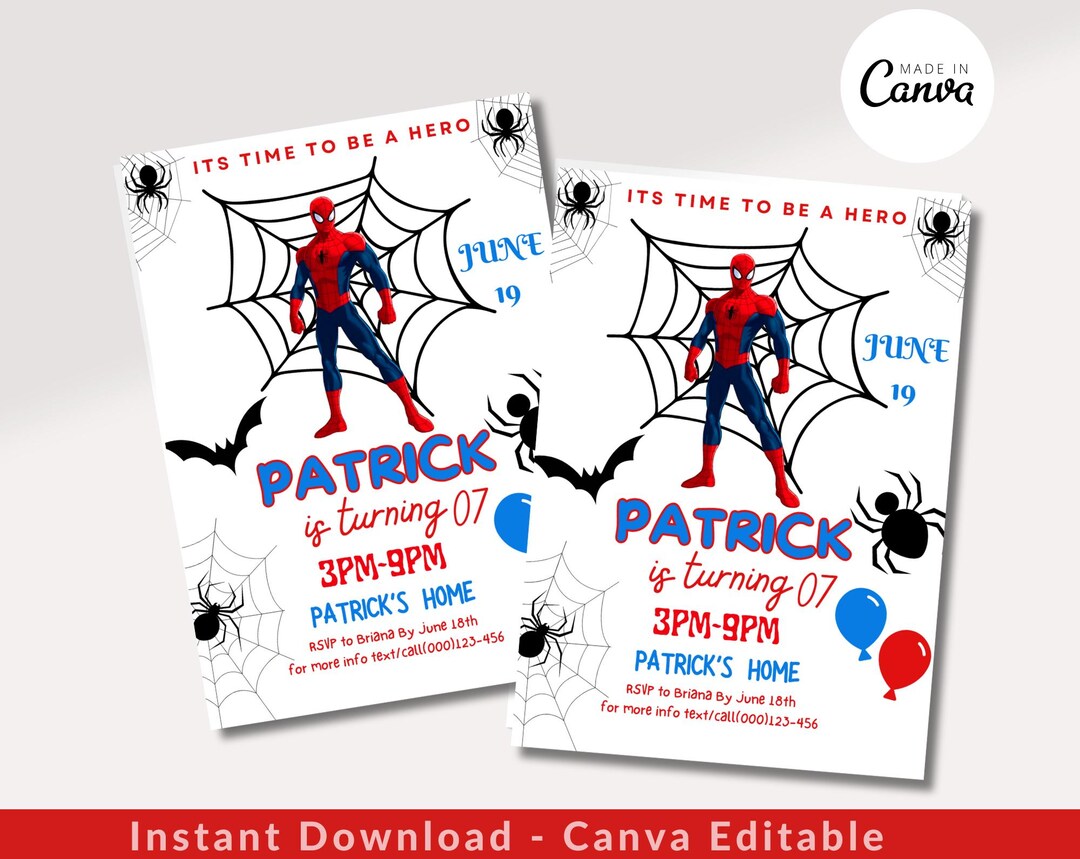 Editable Spider Man Birthday Invitation Template, Printable Birthday ...