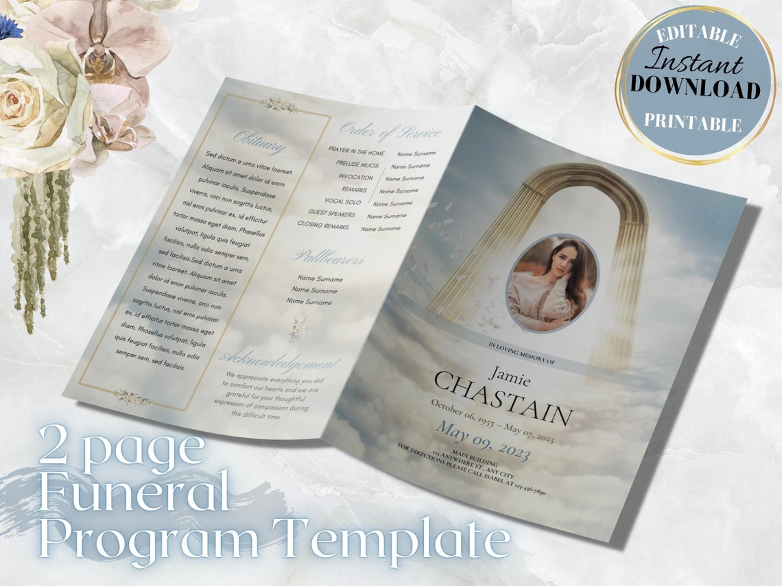 2 Page Funeral Program Template, 8.5x11 Obituary Template Canva ...