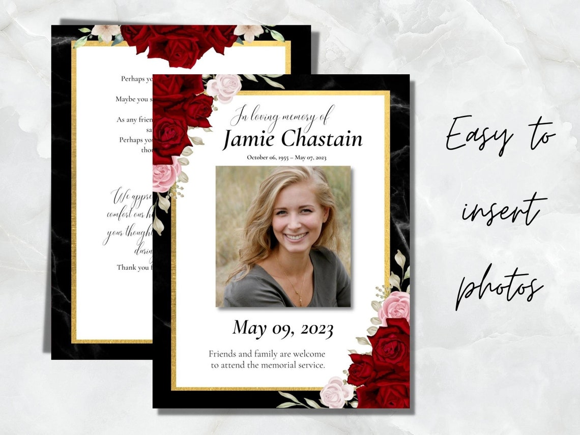 4 Page Red Rose Obituary Program Template8.5x11 Obituary - Etsy