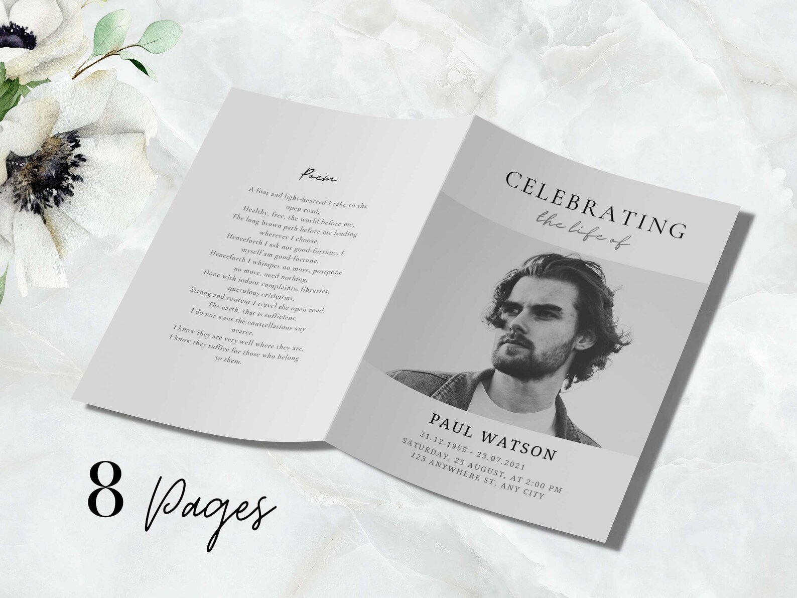 Tabloid Funeral Program Template for Man,8 Page Funeral Template,11x17 ...