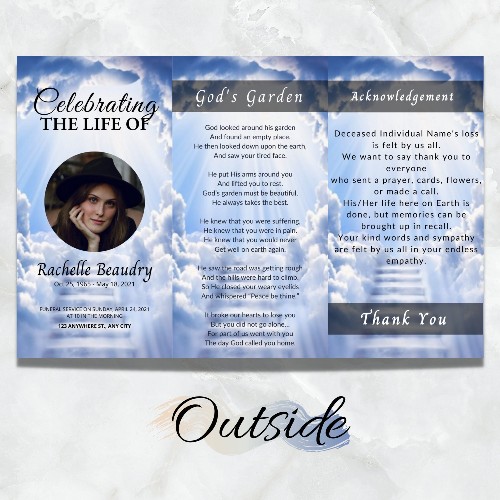 BLUE Tri-fold Funeral Funeral Program Template Tri Fold - Etsy