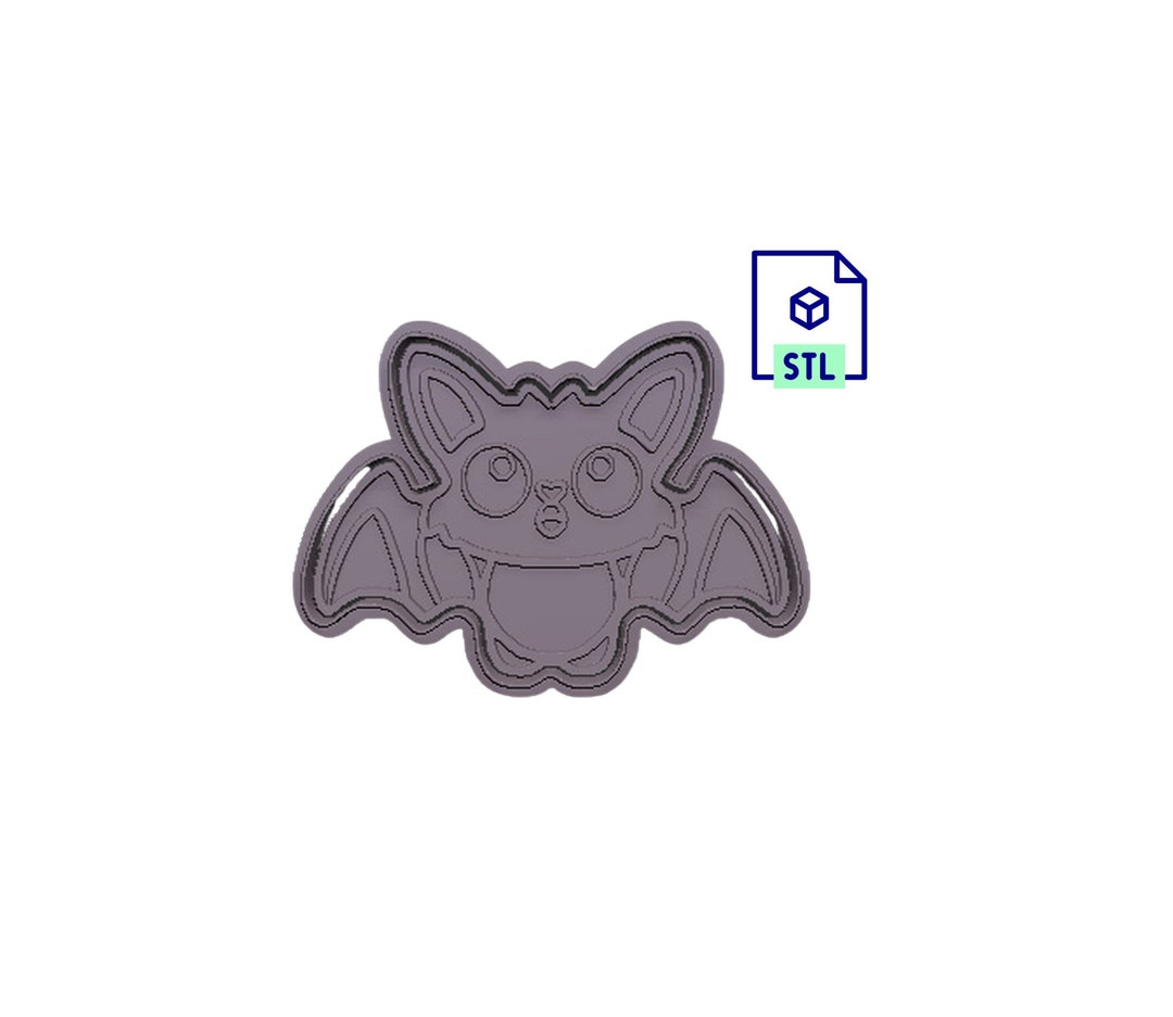 Kawaii Wide Span Bat Cookie Cutter With Stamp STL FILE 2-pc File Stamp ...