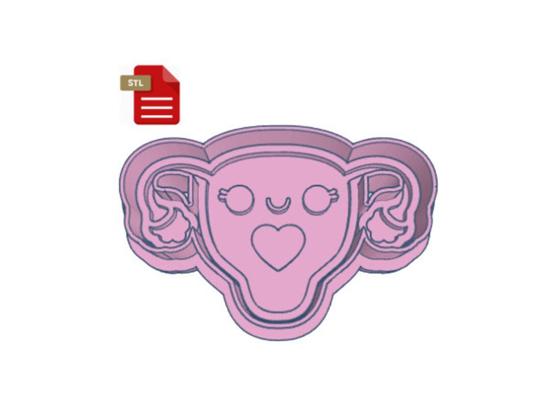 Kawaii Anatomical Uterus Cookie Cutter With Stamp STL FILE 2-pc File ...