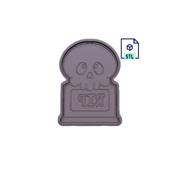 Kawaii Skull on Tombstone Cookie Cutter With Stamp STL FILE - Etsy