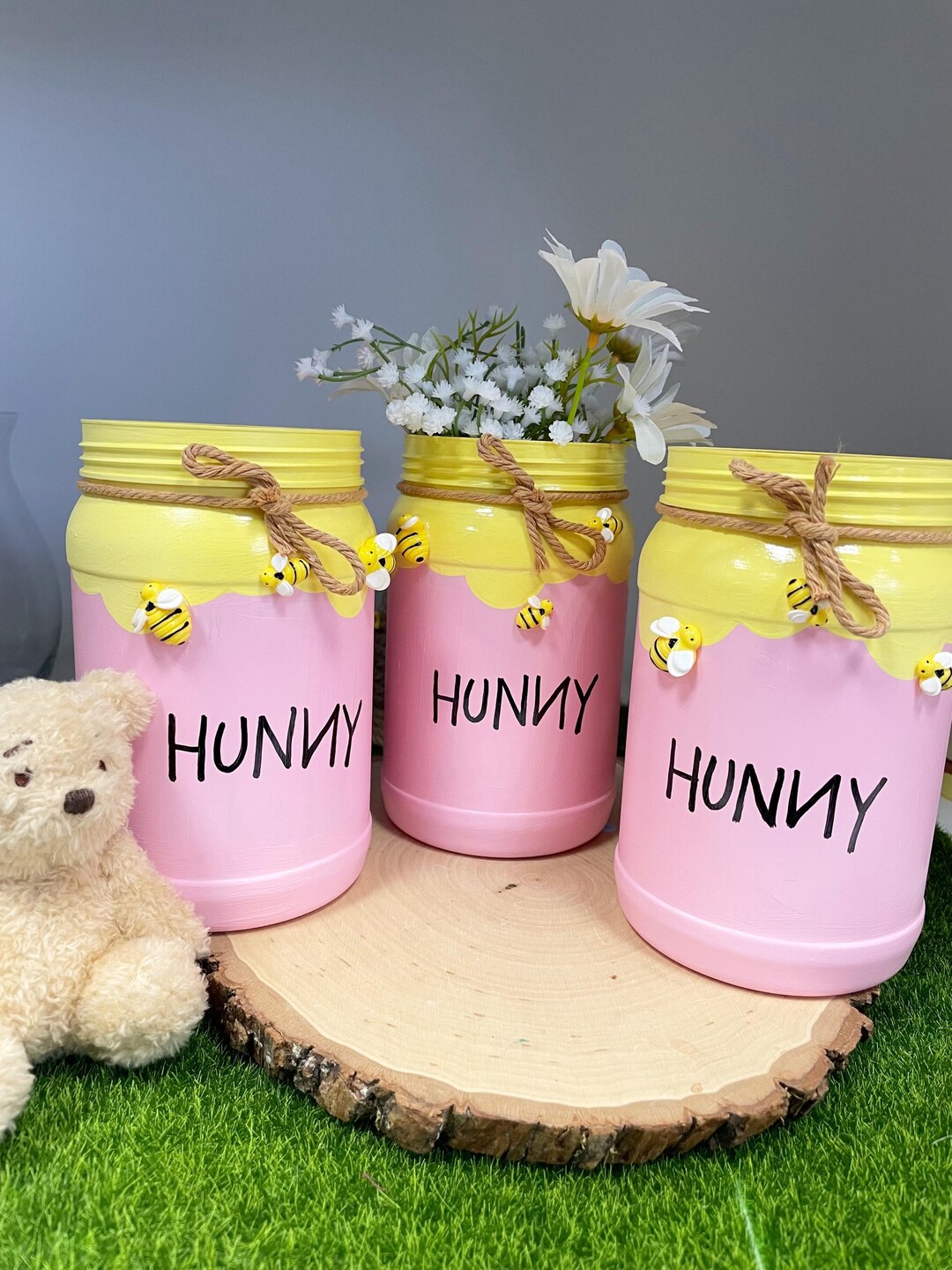 Honey Pot Plastic Mason Jar PINT SET Centerpiece, Hunny Pot Decor ...