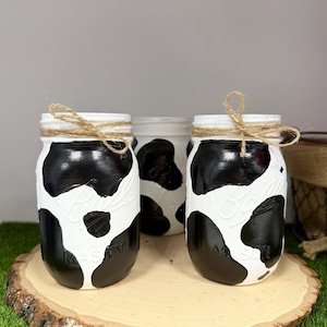 Hand Painted Cow Print Mason Jar - Cow Mason Jar Centerpieces - Animal ...