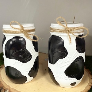 Hand Painted Cow Print Mason Jar - Cow Mason Jar Centerpieces - Animal ...
