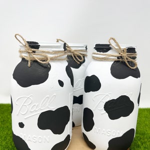 Hand Painted Cow Print Mason Jar - Cow Mason Jar Centerpieces - Animal ...