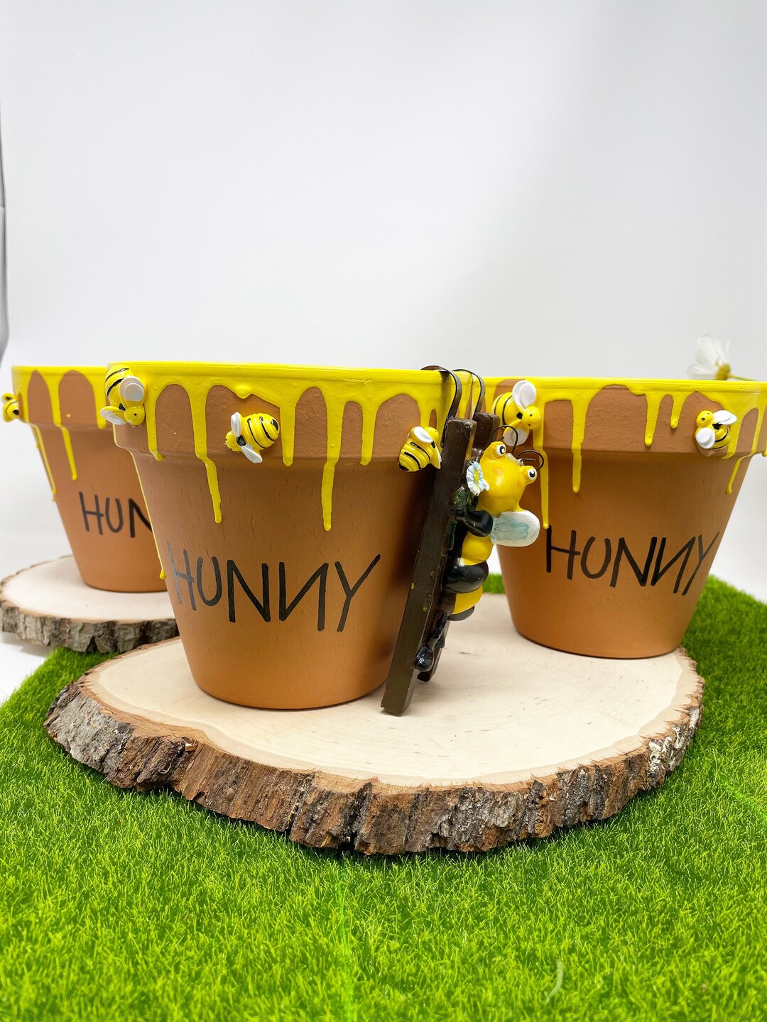 Honey Painted Clay Pots , Spring Porch Decor, Honey Bee Painted Pot ...