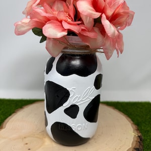 Hand Painted Cow Print Mason Jar - Cow Mason Jar Centerpieces - Animal ...