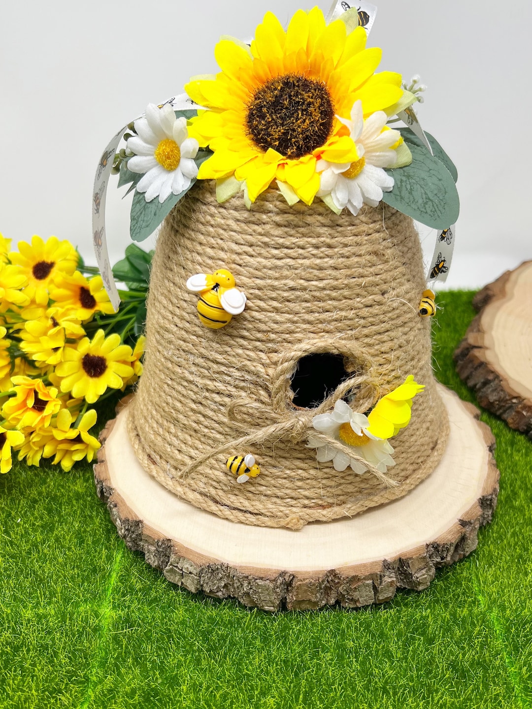 Bee Hive Centerpiece , Bee Skep , Honey Bee Hive Decor , Fake Honey Bee ...