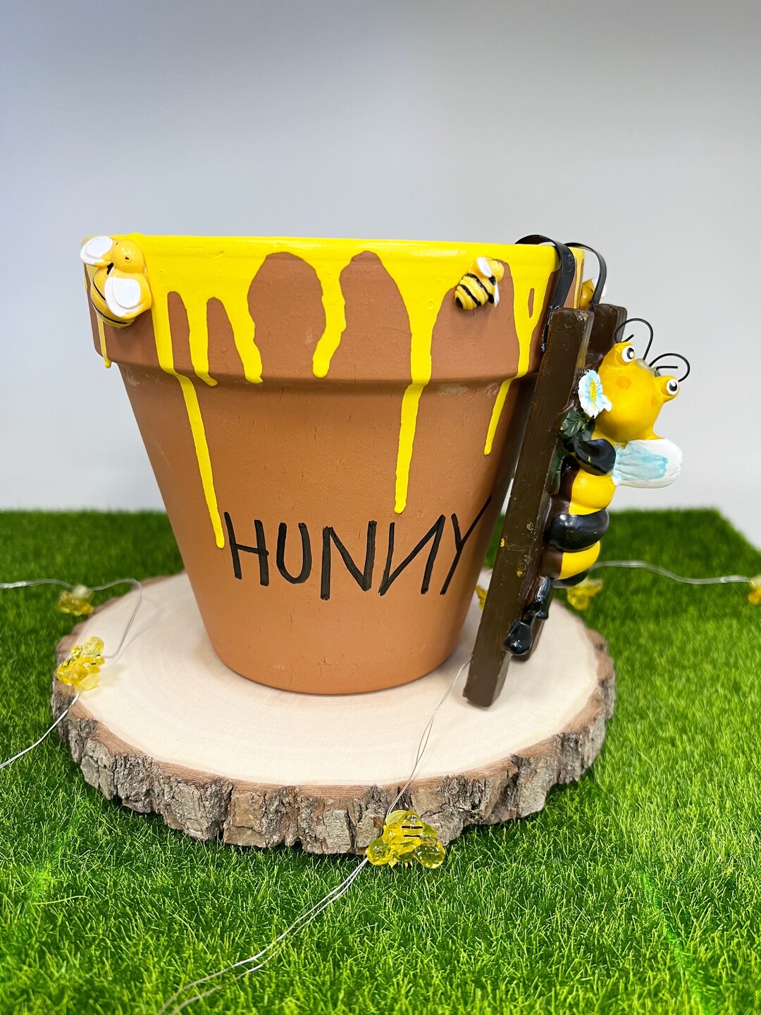 Honey Painted Clay Pots , Spring Porch Decor, Honey Bee Painted Pot ...