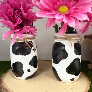Hand Painted Cow Print Mason Jar - Cow Mason Jar Centerpieces - Animal ...