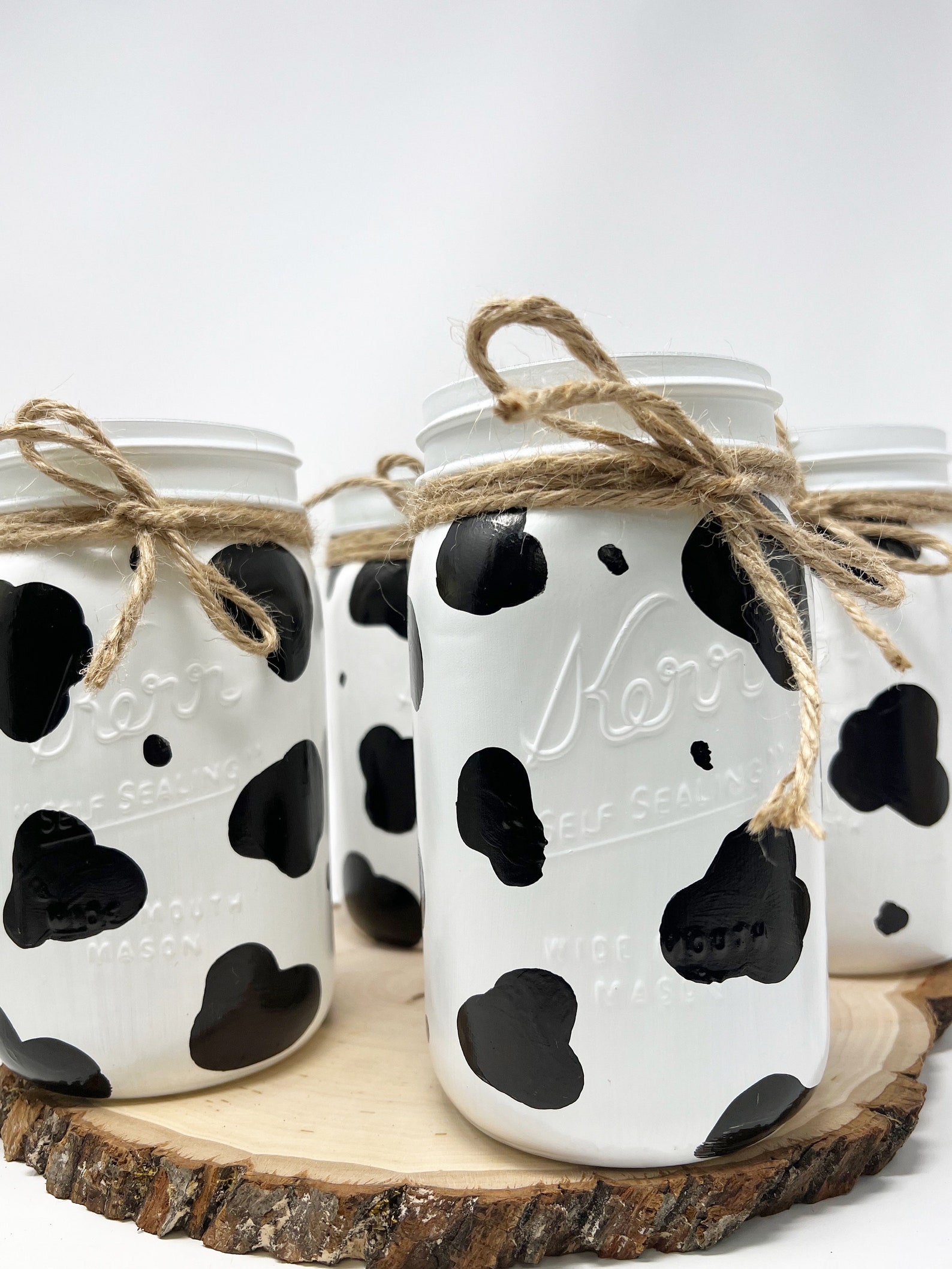 Hand Painted Cow Print Mason Jar Cow Mason Jar Centerpieces - Etsy