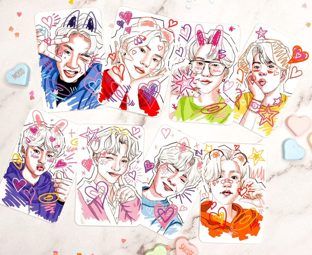 SKZ Hand Drawn Cute Photocards - Etsy