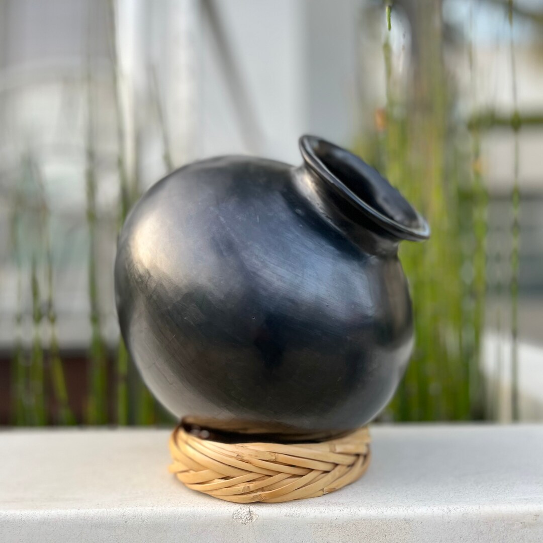 Barro Negro Cantaro Vase Unglazed Black Smoke Earthenware Burn Oaxaca ...