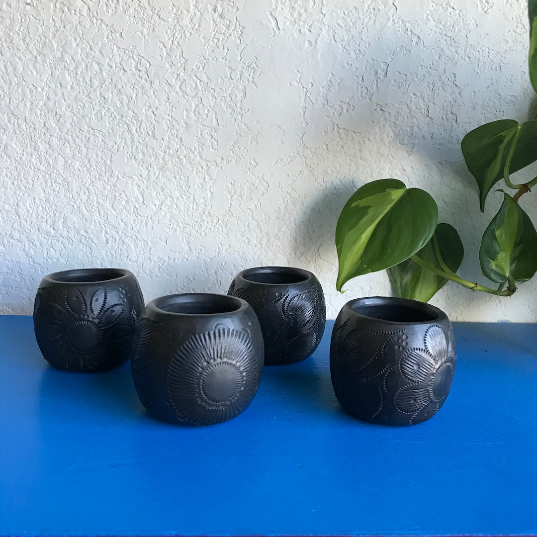 Barro Negro Engraved Shot Glass / Black Clay Pottery / Kitchen ...