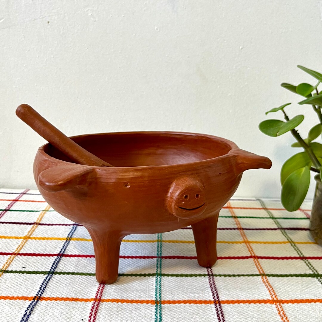 Red Clay Pig Serving Dish Guacamole Dip Salsa Salsero / Oaxacan Pottery ...