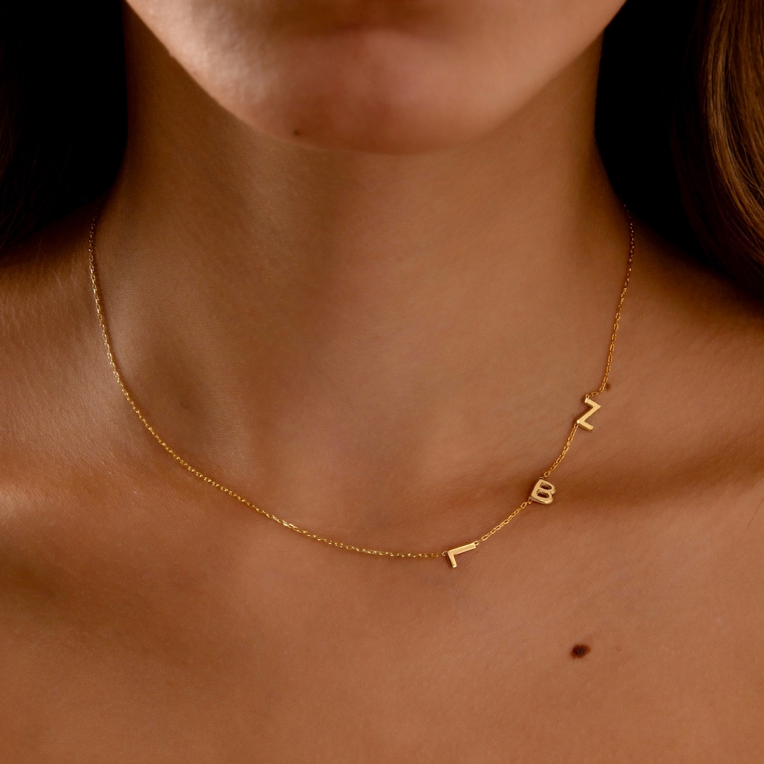 Sideways Initial Name Necklace, Dainty Personalized Jewellery, Spaced ...