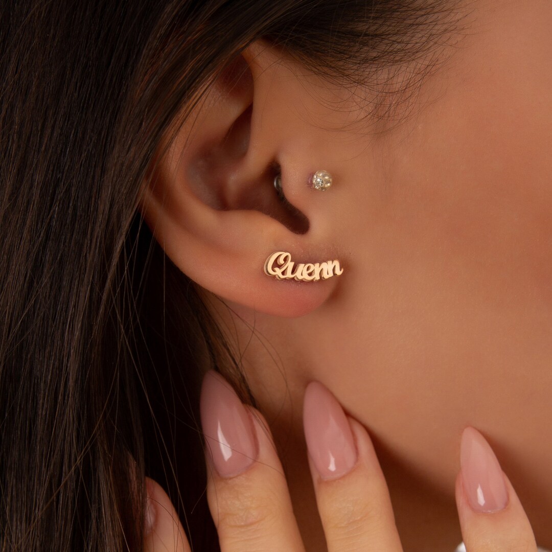 Custom Name Earrings, Personalized Earrings Silver, Stud Earrings, Name ...