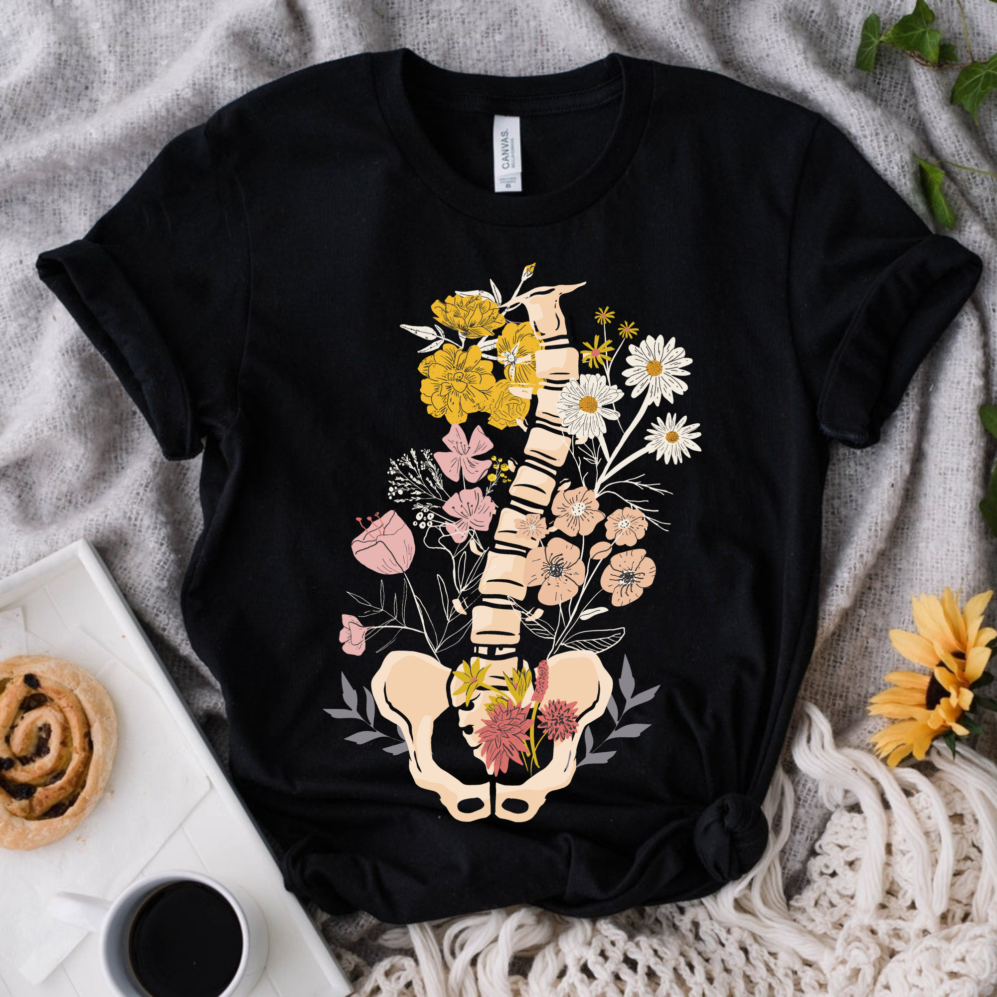 Scoliosis Awareness Shirt, Spine Health Floral Tee, Supportive Apparel ...