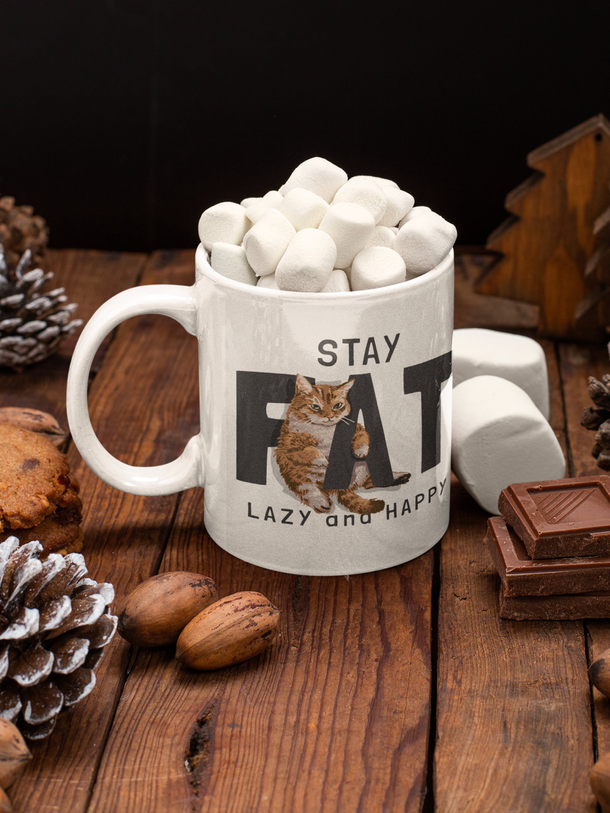 Stay Fat Lazy & Happy Cat Coffee Mug, Funny Cat Lover's Cup, Humorous ...