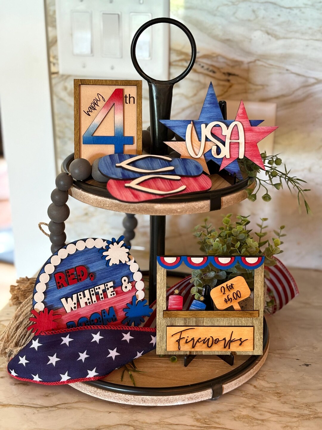 Red, White, & Boom 4th of July Tiered Tray Decor Set | 4th of July ...