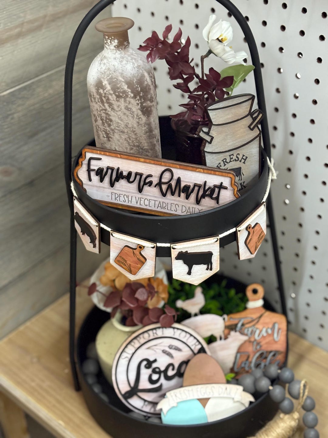 Farm to Table Tiered Tray Decor Set | Farmhouse Kitchen Decor Set ...