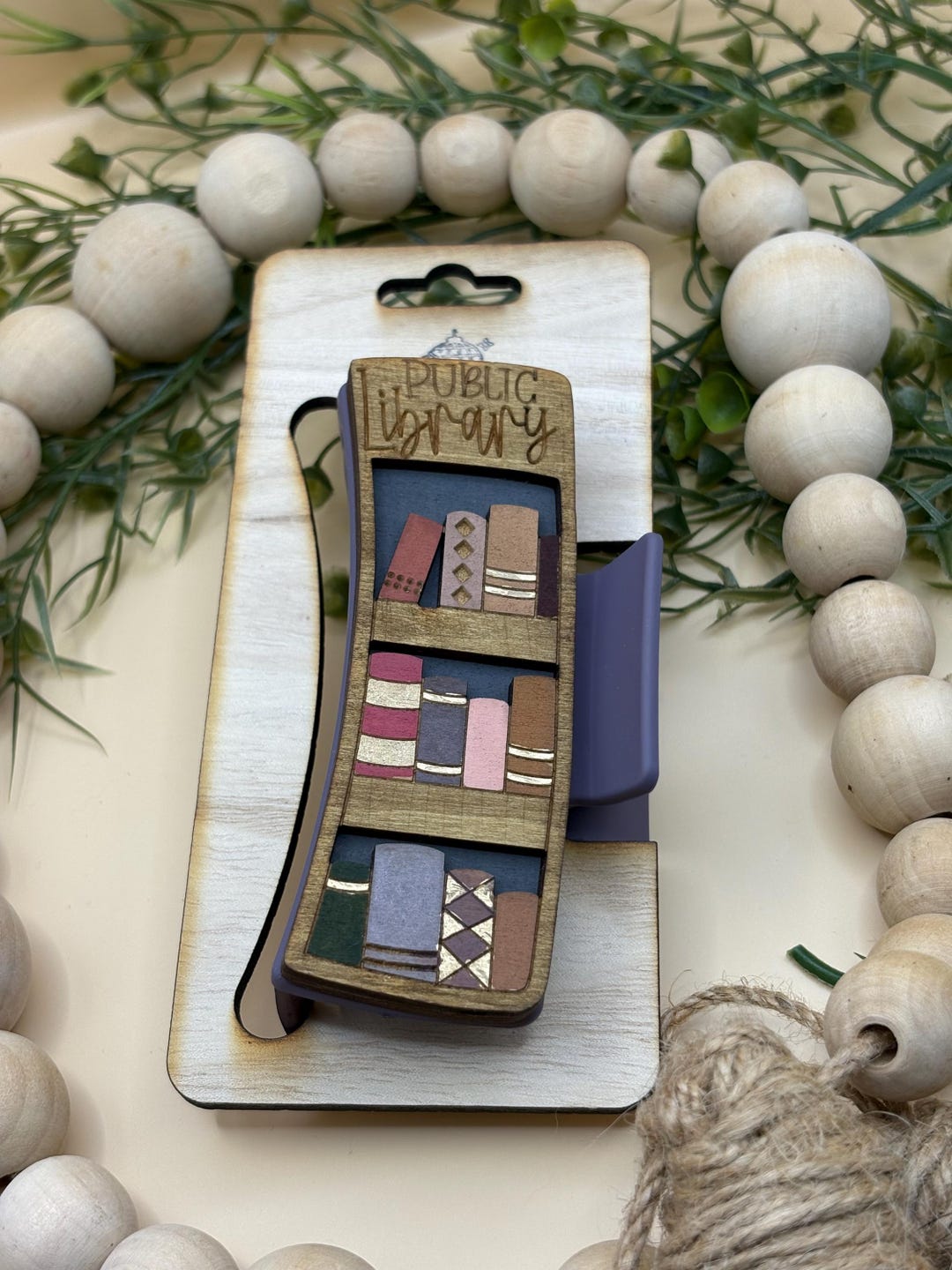 Handmade Public Library Bookcase Hair Clip: Hand-painted Wooden Claw ...