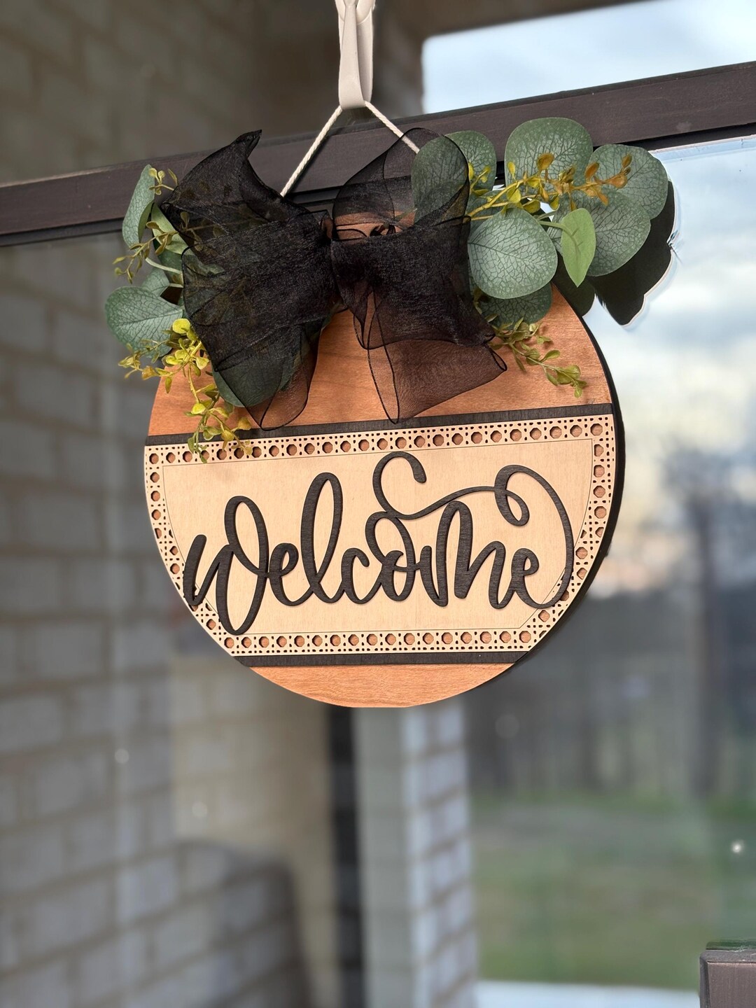 Rattan Boho Farmhouse Welcome Door Hanger - Etsy