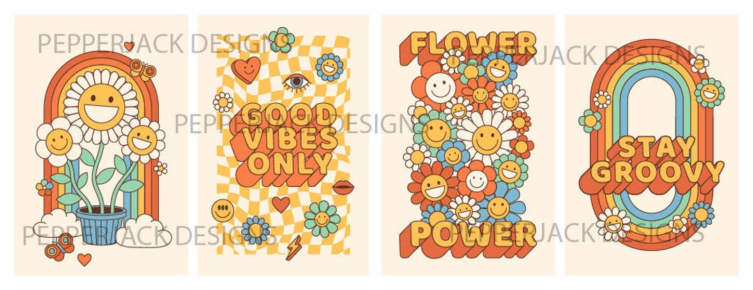 Groovy Flower Power Pack Instant Download 4 Total Pdfs High Resolution ...