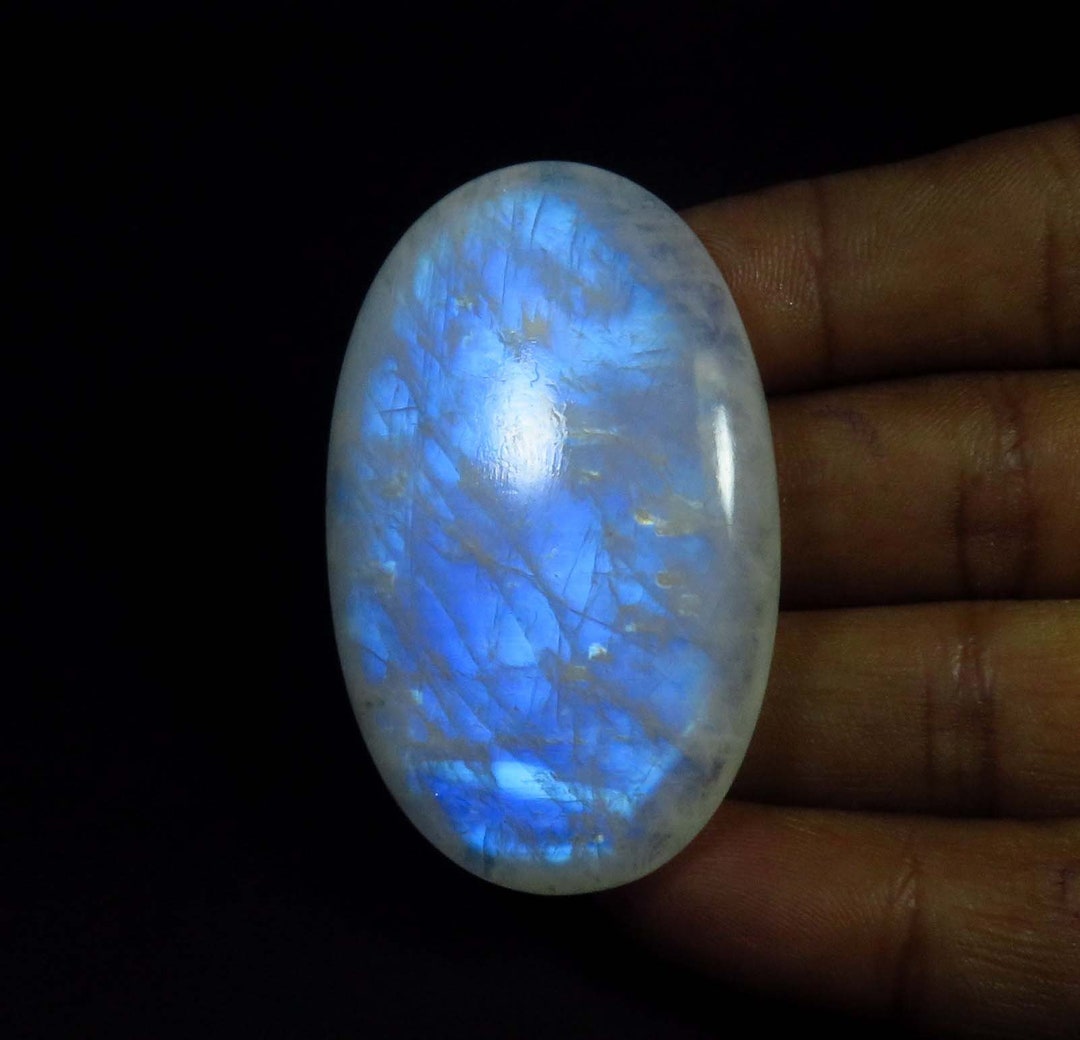Natural Blue Flash Moonstone, 50x31mm, Blue Rainbow Moonstone Cabochon ...