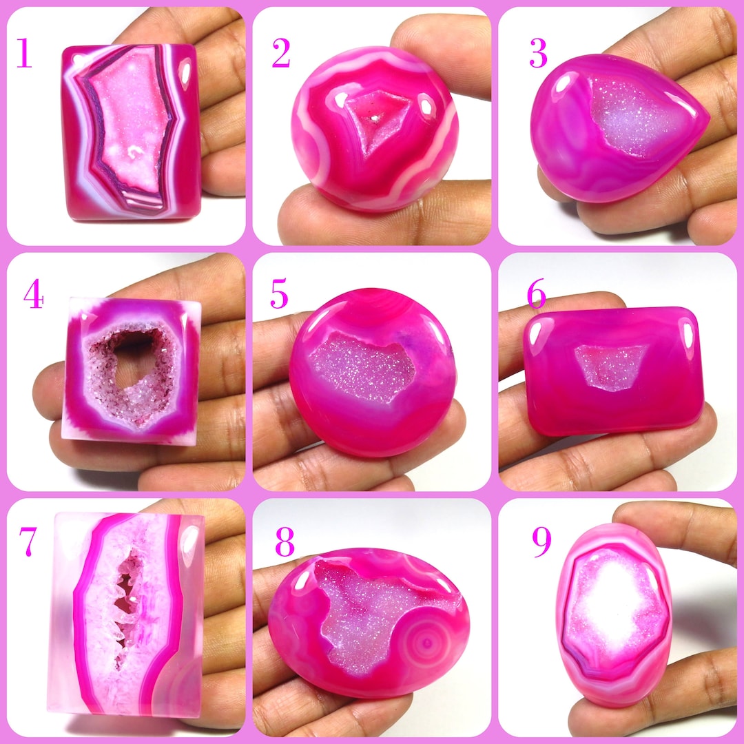 Natural Slice Agate Geode Cabochon, Handmade Dyed Pink Slice Druzy ...