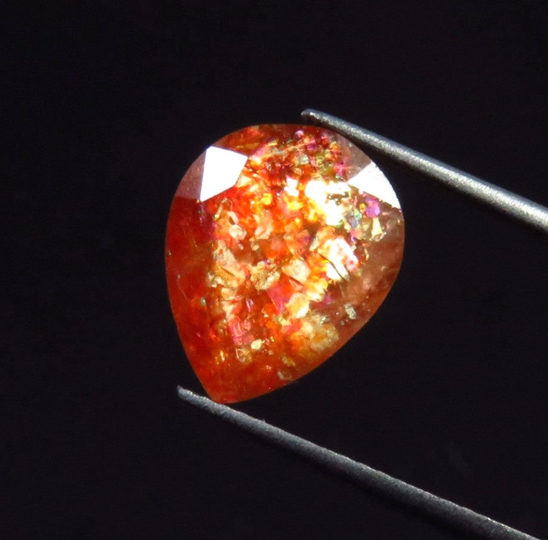 Natural Red Rainbow Confetti Sunstone, 12x9.5 Mm, Pear Faceted Cut ...