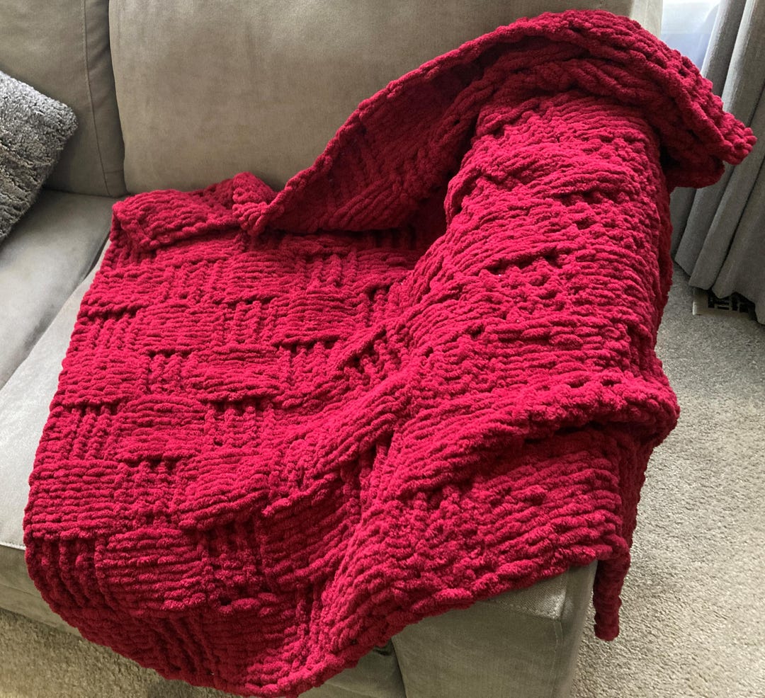 Mid-sized Burgundy Throw Blanket - Hand Knit, Extra Soft, Receiving ...