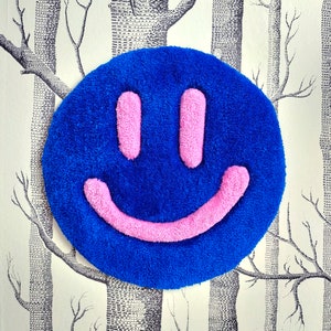 Smiley Face Royal Blue & Lilac, Tufted Wall Art, Pastel Decor, Colorful ...