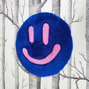 Smiley Face Royal Blue & Lilac, Tufted Wall Art, Pastel Decor, Colorful ...