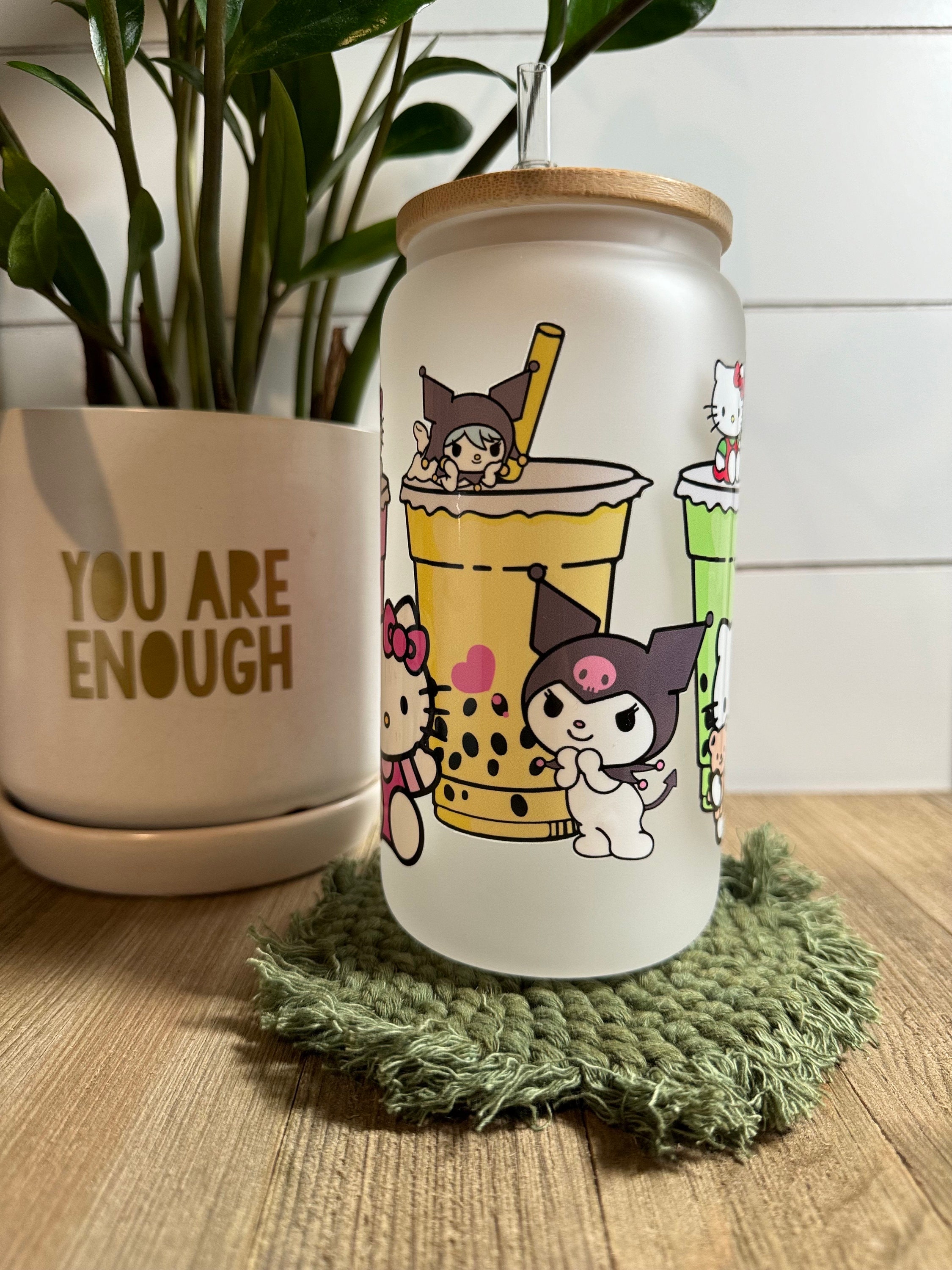 16oz Anime Kawaii Kitty and Friends Boba Glass Cup - Etsy