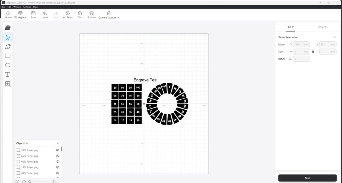 Power Wheel Test, Laser Material Template, Power Grid Test, Laser ...