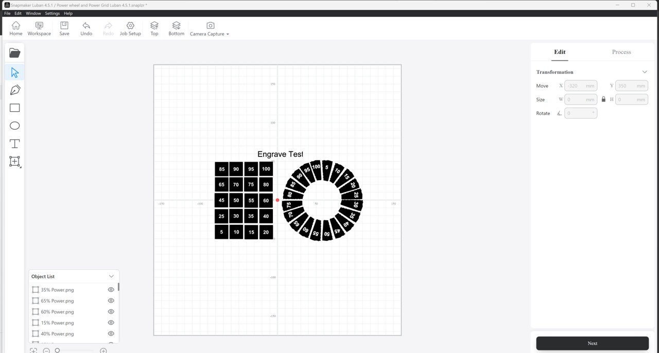 Power Wheel Test, Laser Material Template, Power Grid Test, Laser ...