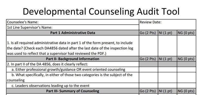 Developmental Counseling Audit Tool - Etsy
