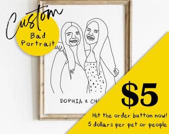 CUSTOM UGLY PORTRAIT Line Drawing Bad Portrait Line Art - Etsy Hong Kong