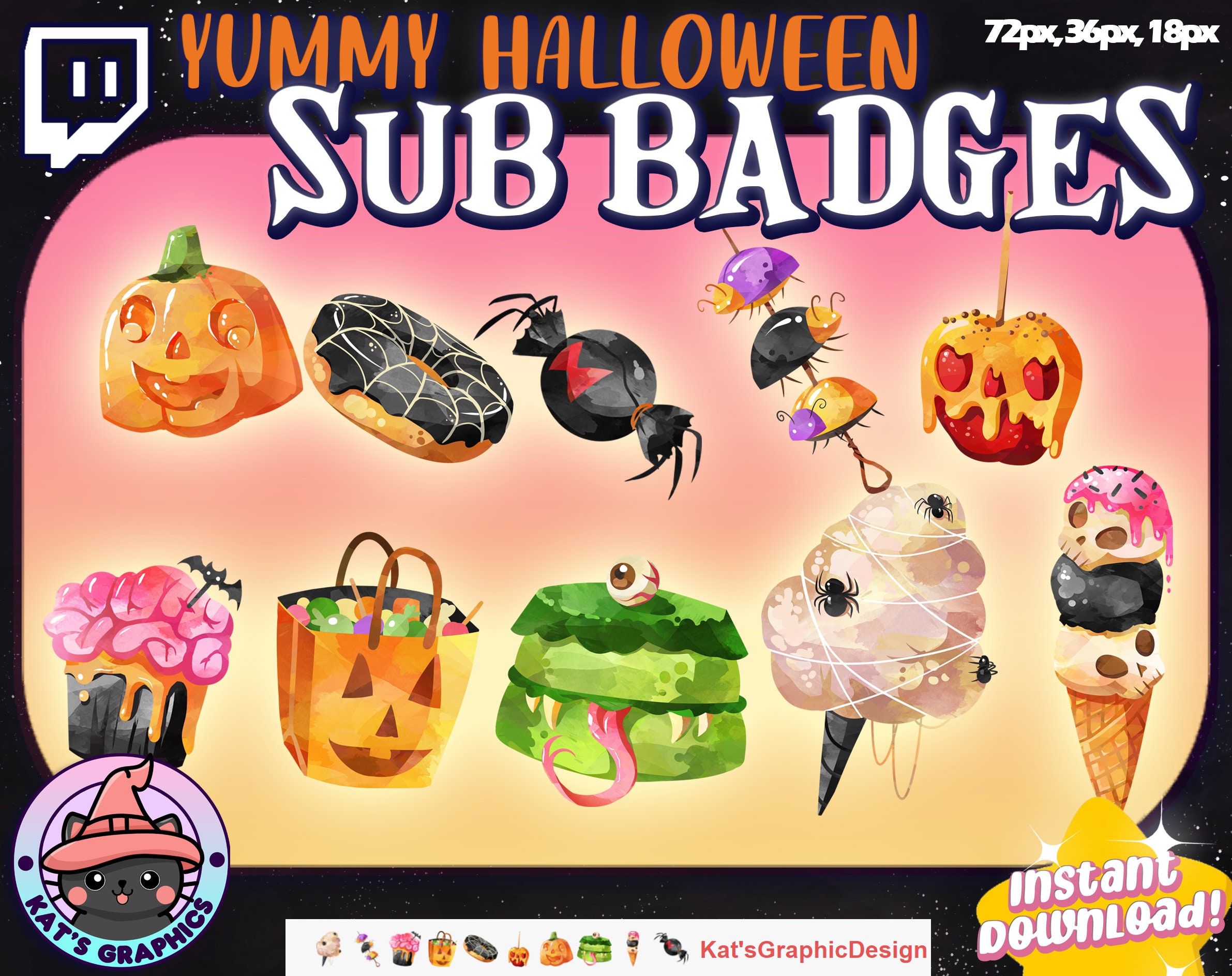 Art & Collectibles Digital UNIQUE Watercolor Goth Streamer Candy Spooky ...