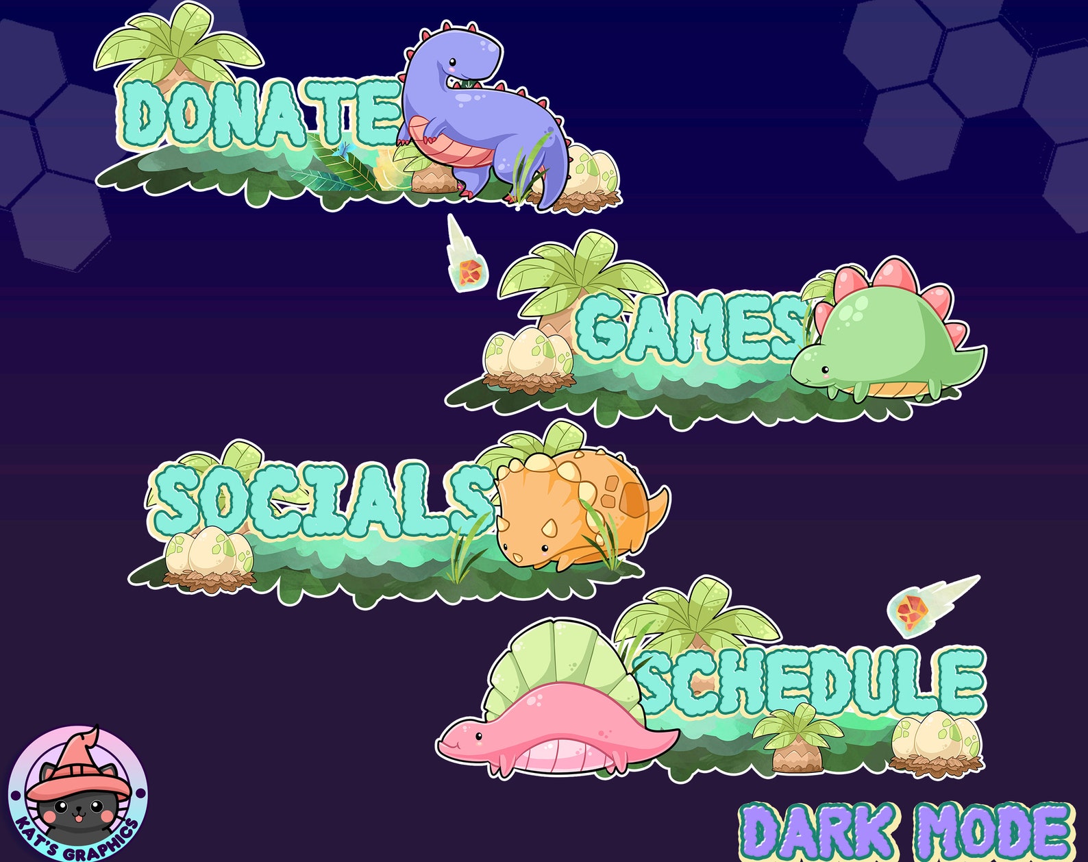 KAWAII DINO Dinosaur Twitch Streamer Panels / Buttons X10 PACKAGE ...