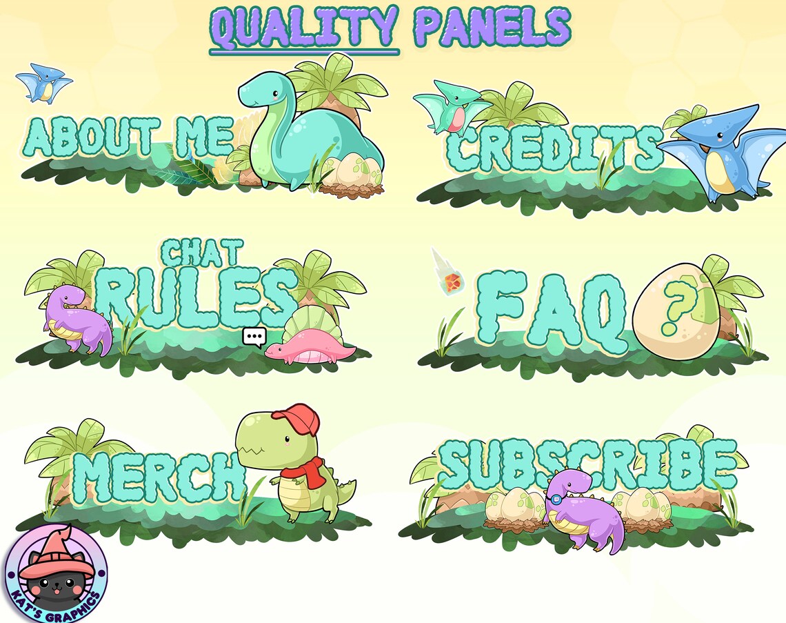 KAWAII DINO Dinosaur Twitch Streamer Panels / Buttons X10 PACKAGE ...
