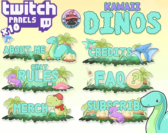 KAWAII DINO Dinosaur Twitch Streamer Panels / Buttons X10 - Etsy
